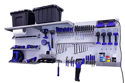 OmniWall Weekend Warrior Ultimate Tool Kit-96" x 32" Metal Pegboard Wall Storage System White/Blue