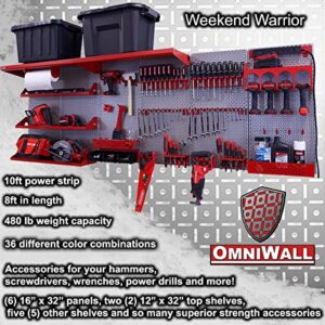 OmniWall Weekend Warrior Ultimate Tool Kit-96" x 32" Metal Pegboard Wall Storage System White/Blue