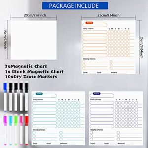 4 Pieces Magnetic Chore Chart Set, Dry Erase Refrigerator Charts, 10 Magnetic Markers with Dry Eraser, Daily Responsibility Magnetic Dry Erase Board Charts for Kid Teen Adult Fridge School Home Supply