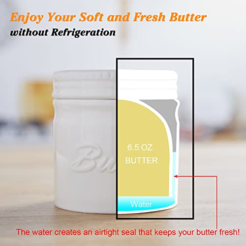 Butter Crock for Counter, DAYYET French Butter Dish, Ceramic Butter Keeper Crock with Water Line, Perfect Spreadable Consistency, Large Capacity for 1.5 Sticks, No More Hard Butter, White