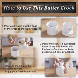 Butter Crock for Counter, DAYYET French Butter Dish, Ceramic Butter Keeper Crock with Water Line, Perfect Spreadable Consistency, Large Capacity for 1.5 Sticks, No More Hard Butter, White