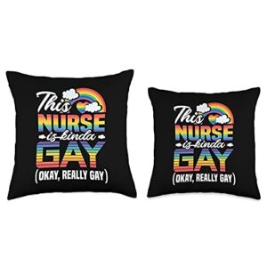 LGBTQ Gay Pride Rainbow Nurse Medical Gay Nurse Throw Pillow, 18x18, Multicolor