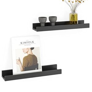 ballucci floating wall shelves set of 2, picture ledge wooden shelves for nursery, living room, bedroom, bathroom, kitchen, office; 18 inch - black