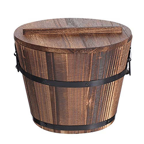 Cabilock Wooden Bucket Barrel with Lid Rice Bucket Wooden Sushi Oke Tub Sushi Making Serving Pan for Home Kitchen Food Storage 18cm