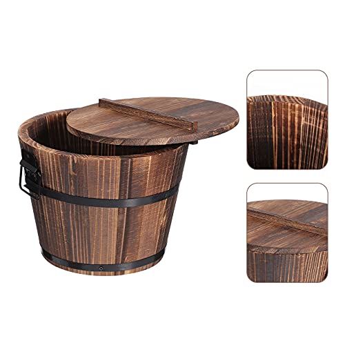 Cabilock Wooden Bucket Barrel with Lid Rice Bucket Wooden Sushi Oke Tub Sushi Making Serving Pan for Home Kitchen Food Storage 18cm