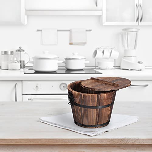 Cabilock Wooden Bucket Barrel with Lid Rice Bucket Wooden Sushi Oke Tub Sushi Making Serving Pan for Home Kitchen Food Storage 18cm