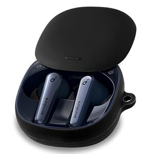 Geiomoo Silicone Carrying Case Compatible with Anker Soundcore Liberty Air 2 Pro, Portable Scratch Shock Resistant Cover with Carabiner (Black)