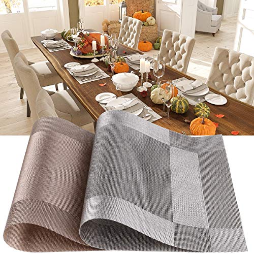 FGSAEOR Placemats Place Mats for Kitchen Dining Table, Heat-Resistant Anti-Skid Stain Washable PVC Table Mats, Easy to Cleaning Woven Vinyl Dinner Mats (Gold, 6 Pack)