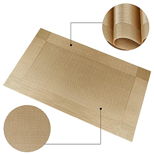 FGSAEOR Placemats Place Mats for Kitchen Dining Table, Heat-Resistant Anti-Skid Stain Washable PVC Table Mats, Easy to Cleaning Woven Vinyl Dinner Mats (Gold, 6 Pack)