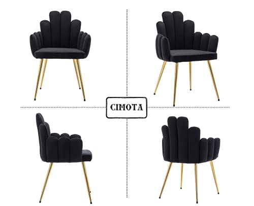 CIMOTA Black Dining Chairs Set of 2 Velvet Upholstered Comfy Living Room Chairs Modern Finger Shape Back Vanity Chair with Arms for Makeup Room/Bedroom, 2PCS