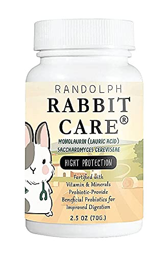 RANDOLPH Rabbit Food Care 70 g. MONOLAURIN LAULIN Acid High Protection Formula Rabbit Vitamin & Mineral Probiotics Improved Digestion Best Prevent Healthy for All Small Animal Bunny Food Rabbit Feed