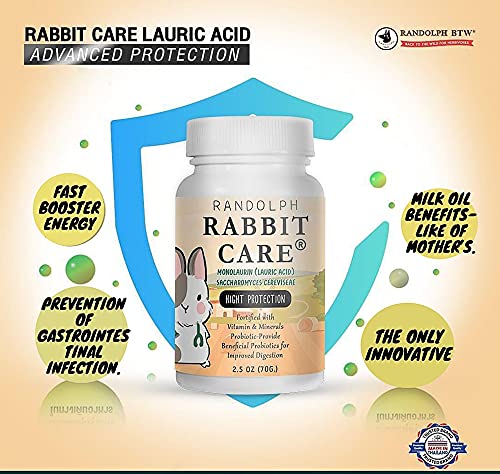 RANDOLPH Rabbit Food Care 70 g. MONOLAURIN LAULIN Acid High Protection Formula Rabbit Vitamin & Mineral Probiotics Improved Digestion Best Prevent Healthy for All Small Animal Bunny Food Rabbit Feed