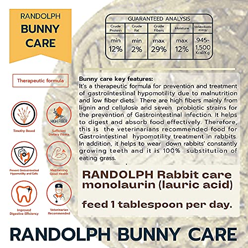 RANDOLPH Rabbit Food Care 70 g. MONOLAURIN LAULIN Acid High Protection Formula Rabbit Vitamin & Mineral Probiotics Improved Digestion Best Prevent Healthy for All Small Animal Bunny Food Rabbit Feed