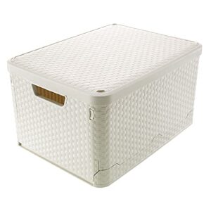 Folding and Stackable Storage Bin with Lid | Organizer Storage Box, 30 Liter, Set of 3, Beige