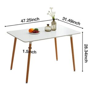 FMD White Rectangle Dining Table Mid Century Modern Wood Kitchen Table Office Desk 47" x 31.5"