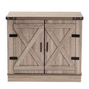 bowery hill farmhouse brown finished wood 2-door shoe storage cabinet