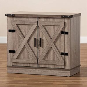 BOWERY HILL Farmhouse Brown Finished Wood 2-Door Shoe Storage Cabinet