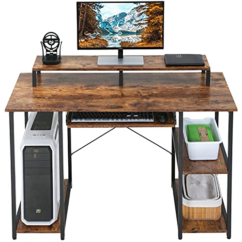 Computer Desk with Storage Shelves and Keyboard Tray, Hutch Shelf Monitor Stand, 47 Inch Studying Writing Desk, Working Study Table for Home Office, Rustic Brown