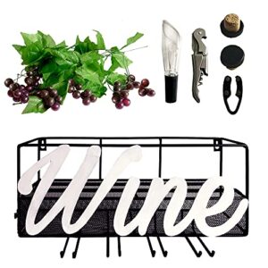 5 bottle and 4 stemware glasses wine holder , wall mounted wine rack w/ 2 cork stopper, bottle opener, wine pourer, aerator, grapes vines , white wine racks , wine shelf , wine stand , shelf wine rack