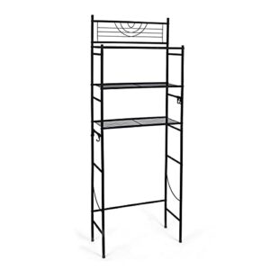 Kimzda 3-Tier Bathroom Over The Toilet Storage Rack Free Standing Metal Frame Shelf Organizer, with 4-Hooks, Black