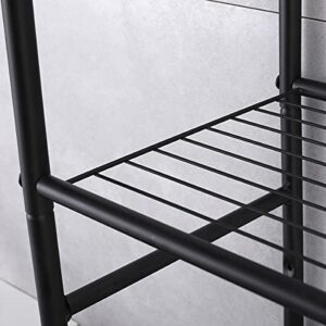 Kimzda 3-Tier Bathroom Over The Toilet Storage Rack Free Standing Metal Frame Shelf Organizer, with 4-Hooks, Black