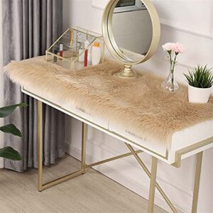 Lifup Soft Fluffy Faux Fur Cover for Chair Couch Sofa Table Floor, Plush Faux Sheepskin Area Rug for Bedroom Living Room Khaki 15.7"x 19.7" 40x50cm