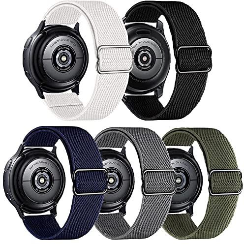 XRHWW 5 Pack 20mm Stretchy Nylon Loop Watch Bands Compatible With Samsung Galaxy Watch Active 2 44mm 40mm/Active 40mm/Galaxy Watch 3 41mm/Galaxy Watch 42mm/Galaxy Watch 4 44mm 40mm / Galaxy watch 5 44mm 40mm/Galaxy watch 5 Pro 45mm