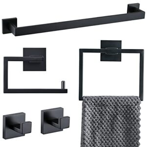 yacvcl 5-piece bathroom hardware accessories set 23.6 inch towel bar towel rack sets modern towel ring kit stainless steel wall mounted (matte black)