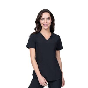 V-Neck Jogger Scrubs for Women Set 6 Pocket 4-Way Stretch for Medical Dentist Spa Elements Select ES2936 (Black, X-Small Tall)