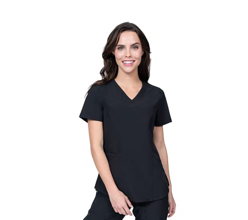 V-Neck Jogger Scrubs for Women Set 6 Pocket 4-Way Stretch for Medical Dentist Spa Elements Select ES2936 (Black, X-Small Tall)