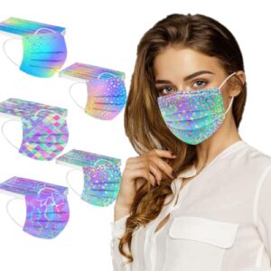 peky 50pcs colorful disposable printed face_masks,with shiny unique crack design,3-ply protection for adults women (adult-1)