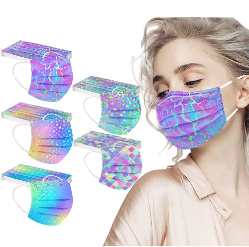 Peky 50PCS Colorful Disposable Printed Face_Masks,with Shiny Unique Crack Design,3-Ply Protection for Adults Women (Adult-1)