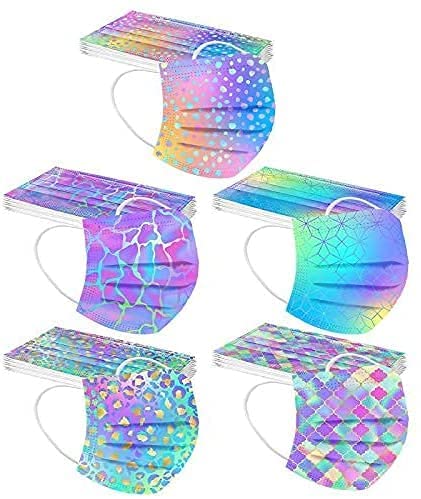 Peky 50PCS Colorful Disposable Printed Face_Masks,with Shiny Unique Crack Design,3-Ply Protection for Adults Women (Adult-1)