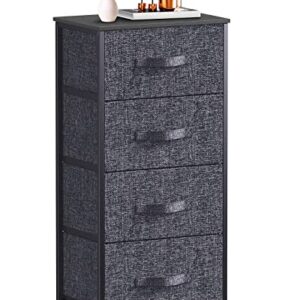 Pipishell Dresser with 4 Drawers, Tall Storage Tower with Sturdy Steel Frame Wood Top，Fabric Dresser Organizer Unit for Bedroom, Hallway, Entryway, Closets, Nursery Room Black