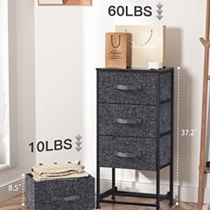 Pipishell Dresser with 4 Drawers, Tall Storage Tower with Sturdy Steel Frame Wood Top，Fabric Dresser Organizer Unit for Bedroom, Hallway, Entryway, Closets, Nursery Room Black