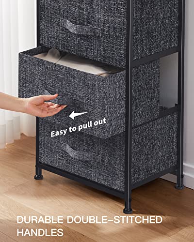 Pipishell Dresser with 4 Drawers, Tall Storage Tower with Sturdy Steel Frame Wood Top，Fabric Dresser Organizer Unit for Bedroom, Hallway, Entryway, Closets, Nursery Room Black