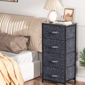 Pipishell Dresser with 4 Drawers, Tall Storage Tower with Sturdy Steel Frame Wood Top，Fabric Dresser Organizer Unit for Bedroom, Hallway, Entryway, Closets, Nursery Room Black