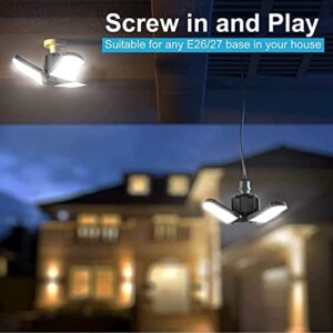 2-Pack LED Garage Lights, 80W LED Shop Light 5000K 6000LM Three-Leaf Garage Ceiling Light Fixtures,Adjustable Multi-Position Panels，E26 Base,LED Glow Light for Garage, Workshop Attic and Basement