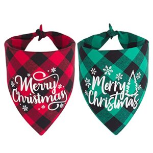 ptdecor 2 pack dog bandana christmas classic plaid pet dog scarf triangle bibs kerchief dog christmas accessories merry christmas bandanas for small medium large dogs pets (merry christmas-2)