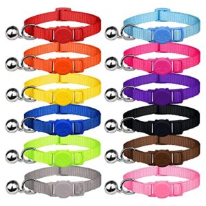 uteuvili 12 pcs breakaway cat collars with bell colorful soft safety buckle cat collars adjustable breakaway kitten collars safety collars for cats, 7 in-11 in