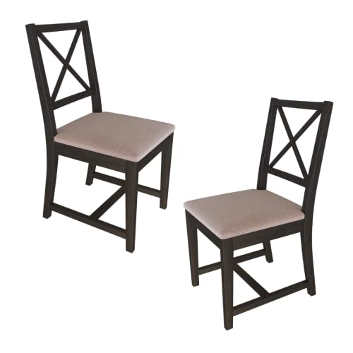 DAIVA CASA Dining Chair Wooden Set of 2- Chair Accent Dine in Chair - Upholstered Chair with X-Back, Brown Chair Back or White Dining Chair - Modern Chair Furniture Chair Mira Living Room Chair Small