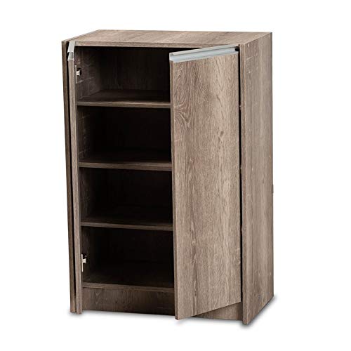 BOWERY HILL Contemporary 2 Door Shoe Cabinet, 12 Pairs Shoe Rack Storage Oranizer in Weathered Oak