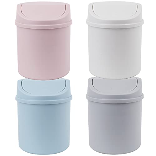 SOUJOY 4 Pack Mini Trash Can with Lid, 3L Small Countertop Garbage Can, Modern Desktop Waste Bin for Bathroom Vanity, Desk, Tabletop or Coffee Table