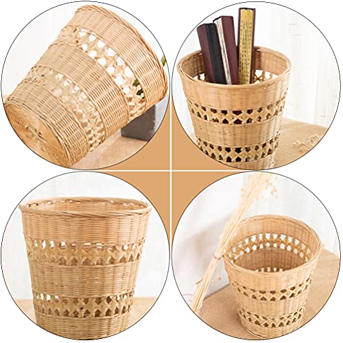 Cabilock Seagrass Waste Basket Bamboo Waste Basket Office Paper Wastebasket Rattan Woven Storage Baskets Decorative Round Rustic Farmhouse Trash Can for Bedroom Desktop Coffee Office Decor