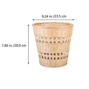 Cabilock Seagrass Waste Basket Bamboo Waste Basket Office Paper Wastebasket Rattan Woven Storage Baskets Decorative Round Rustic Farmhouse Trash Can for Bedroom Desktop Coffee Office Decor