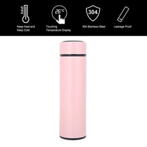 Thermos Cup 500ml Stainless Steel LED Vacuum Cup, Insulated Water Bottle with Temperature Measurement Coffee Tumbler, Excellent anti leakage design, rust proof, durable ( Pink)