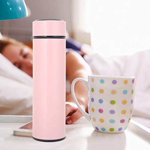 Thermos Cup 500ml Stainless Steel LED Vacuum Cup, Insulated Water Bottle with Temperature Measurement Coffee Tumbler, Excellent anti leakage design, rust proof, durable ( Pink)