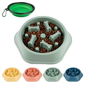 dpoegts slow feeder dog bowl, puzzle dog food bowl anti-gulping interactive dog bowl and water dog bowl for small/medium sized dogs (green, bone)