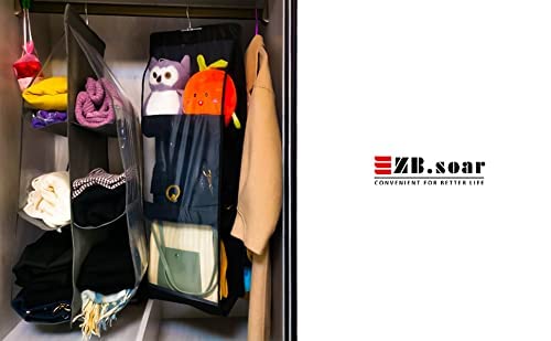 ZB.soar Hanging Handbag Organizer, 2 Pcs * 6 Pockets, Upgrade Dust Proof Purse Organizer Closet, Wardrobe Closet Organizer, Washable Handbag Organizer for Women Handbags Purse (Black&Gray)