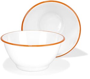 red co. set of 2 enamelware metal large classic 4 quart round salad serving bowl, solid white/orange rim